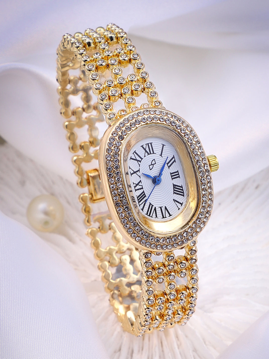 Embellished Oval Watch - Gold – Prasha Lifestyle